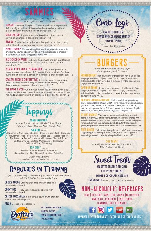 Menu | Drifter's Restaurant